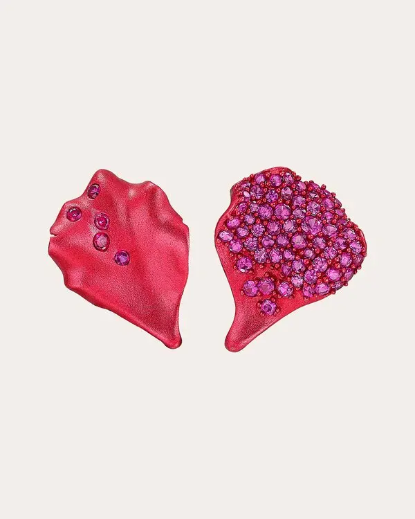 ANABELA CHAN Petal Asymmetric Stud Earrings - Ruby