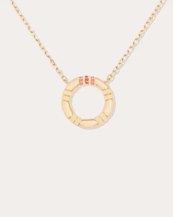CAMPBELL + CHARLOTTE Sapphire & 14k Gold Crew Small Circle Pendant Necklace - Pink