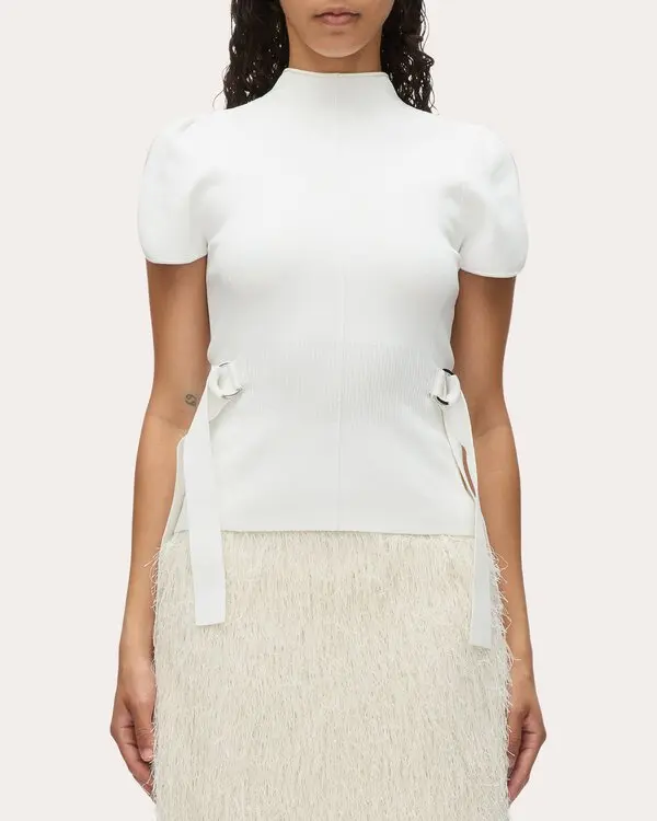 3.1 Phillip Lim Compact Knit Tulip-sleeve Top - White