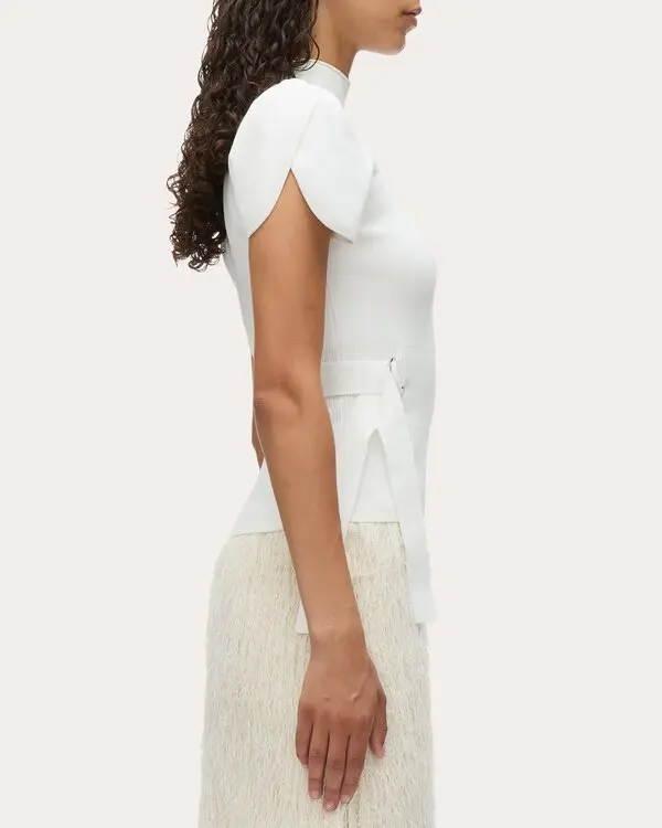 3.1 Phillip Lim Compact Knit Tulip-sleeve Top - White
