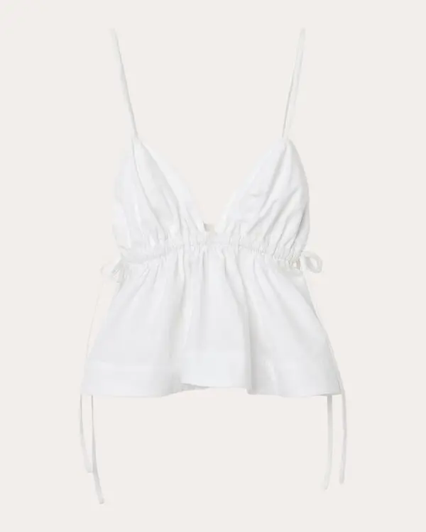SEAQUELLE SWIM Drift Ruched Cotton Peplum Top - White