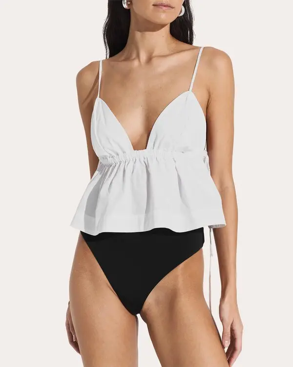 SEAQUELLE SWIM Drift Ruched Cotton Peplum Top