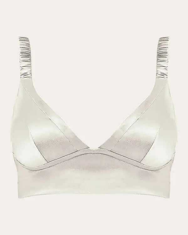 ROMUṠE Fiamma Silk Charmeuse Ruched Bralette - Ivory