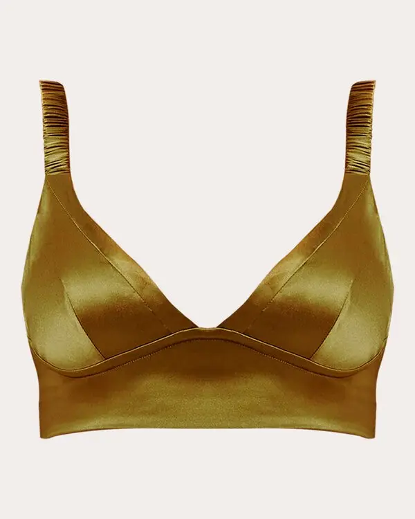 ROMUṠE Fiamma Silk Charmeuse Ruched Bralette - Green