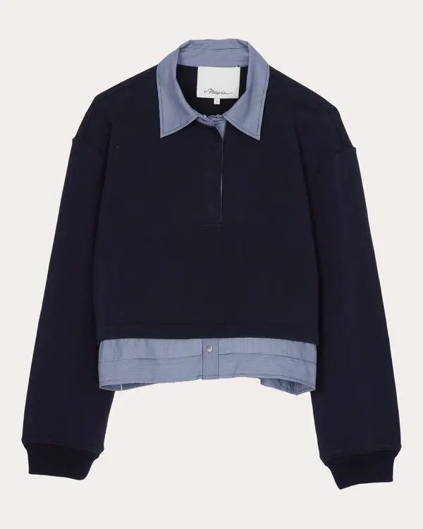 3.1 Phillip Lim French Terry Poplin Combo Polo - Blue