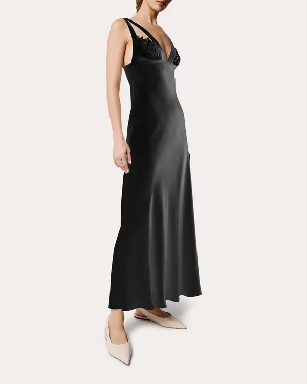 ROMUṠE Eva Silk Lace Cutout Maxi Dress