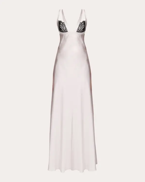 ROMUṠE Eva Silk Lace Cutout Maxi Dress - Ivory