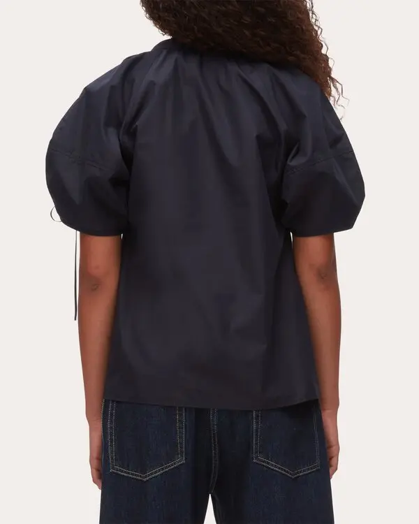 3.1 Phillip Lim Cotton Poplin Ruched Puff-sleeve Top - Black
