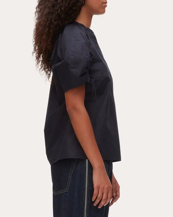 3.1 Phillip Lim Cotton Poplin Ruched Puff-sleeve Top - Black