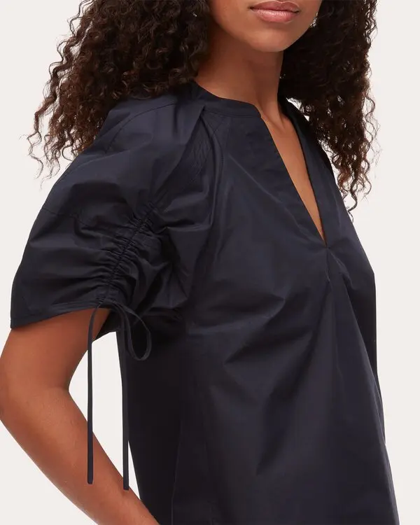 3.1 Phillip Lim Cotton Poplin Ruched Puff-sleeve Top - Black