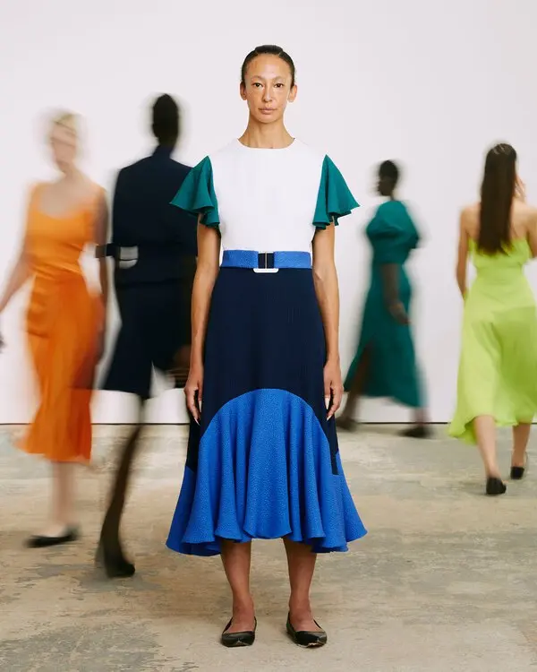 EDELINE LEE Dada Jacquard Belted Ruffle-hem Midi Dress
