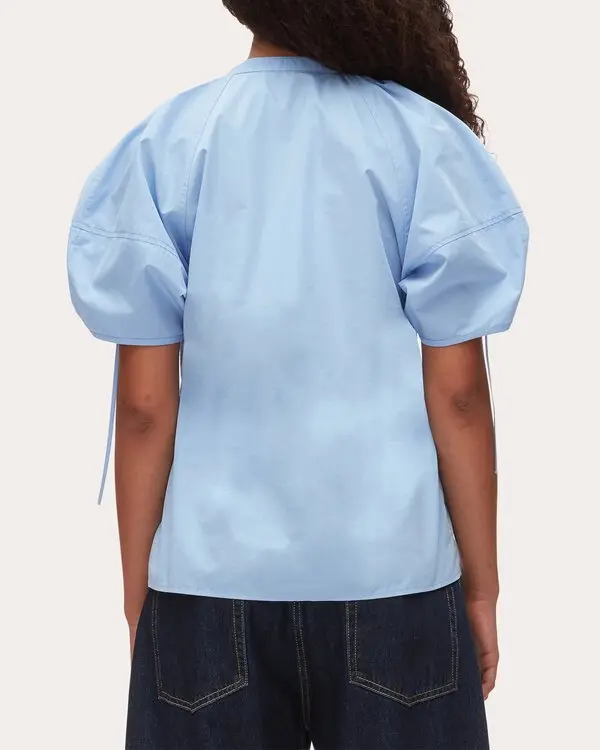 3.1 Phillip Lim Cotton Poplin Ruched Puff-sleeve Top - Blue