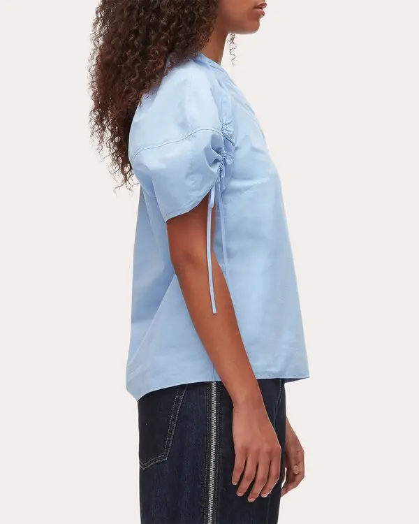 3.1 Phillip Lim Cotton Poplin Ruched Puff-sleeve Top - Blue