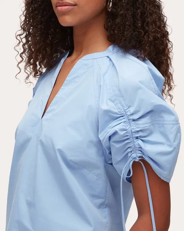 3.1 Phillip Lim Cotton Poplin Ruched Puff-sleeve Top - Blue