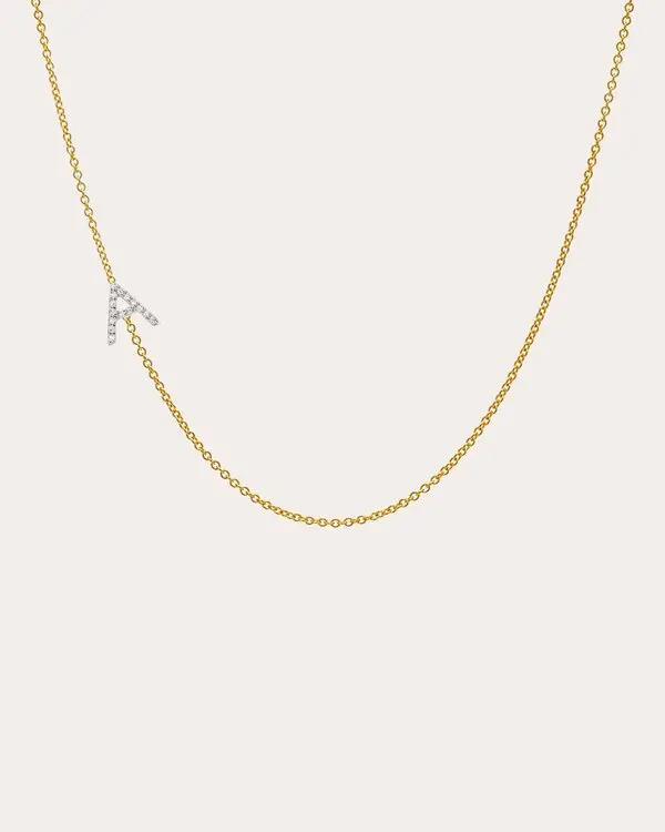 ZOE LEV Asymmetric 14k Gold Diamond Initial Necklace - Black