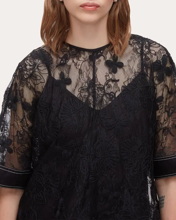 3.1 Phillip Lim Sheer Floral Lace Flounce Top