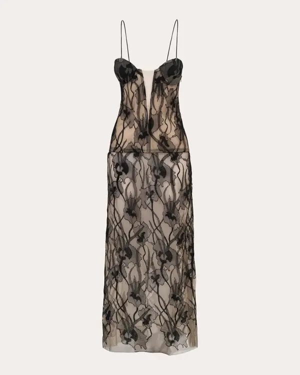 BYVARGA Melanie Floral Lace Bustier Maxi Dress - Black