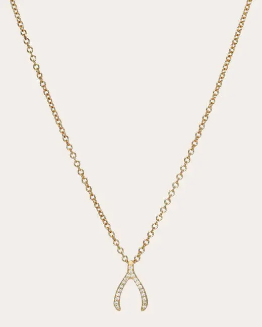 ZOE LEV Mini Wishbone 14k Diamond Pendant Necklace - Gold