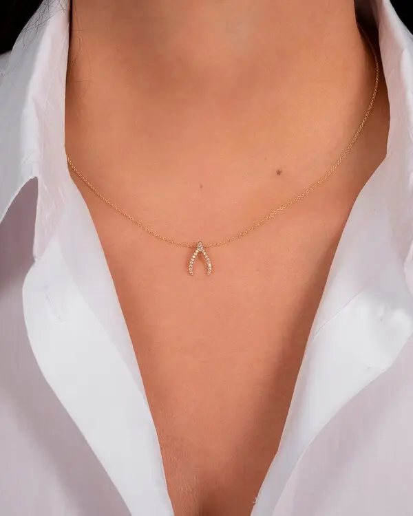 ZOE LEV Diamond & 14k Mini Wishbone Pendant Necklace