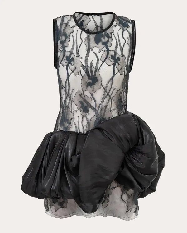 BYVARGA Nori Sheer Floral Lace Bubble Mini Dress - Black