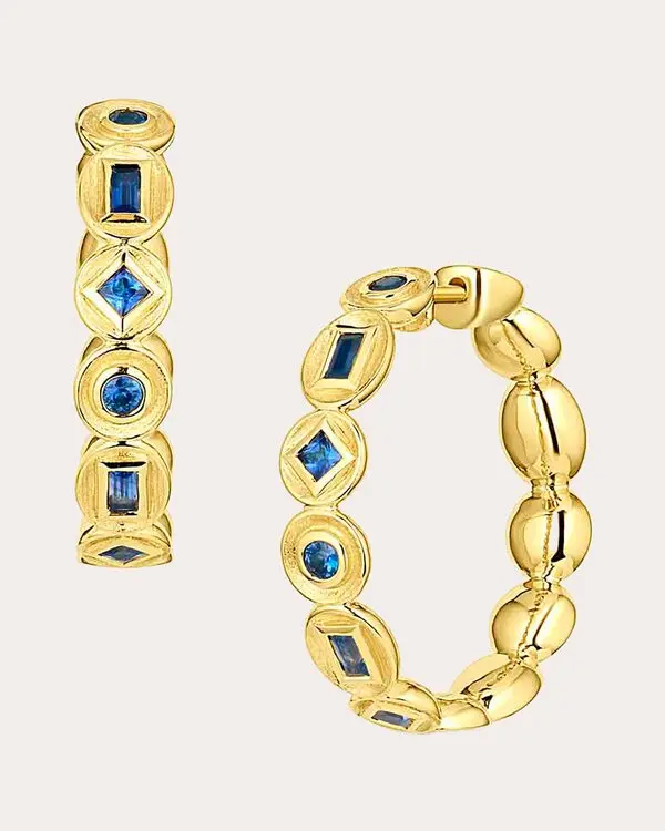 JENNIFER DEMORO Stardust 18k Gold Sapphire Hoop Earrings - Blue