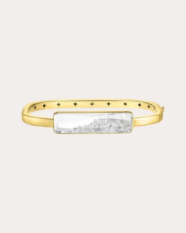 Moritz Glik Core 18k Gold Crystal And Diamond Shaker Bangle - White