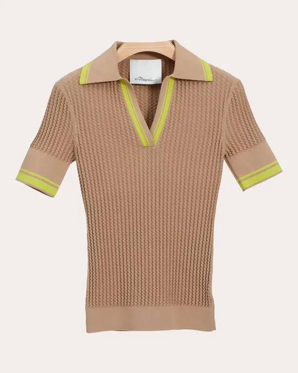 3.1 Phillip Lim Textured Knit Polo Top - Brown