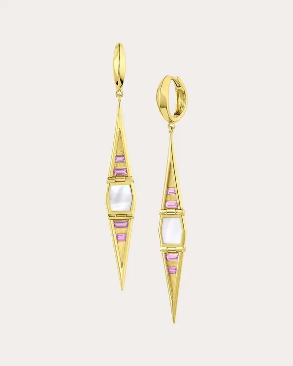JENNIFER DEMORO Solara 18k Gold Mother Of Pearl And Sapphire Earrings - Pink