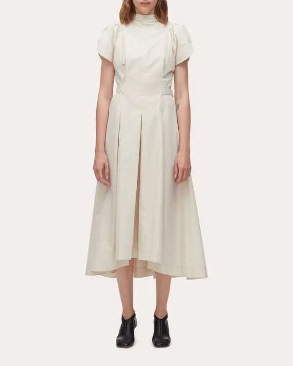 3.1 Phillip Lim Cotton Poplin Pleated Tulip-sleeve Midi Dress - Neutral