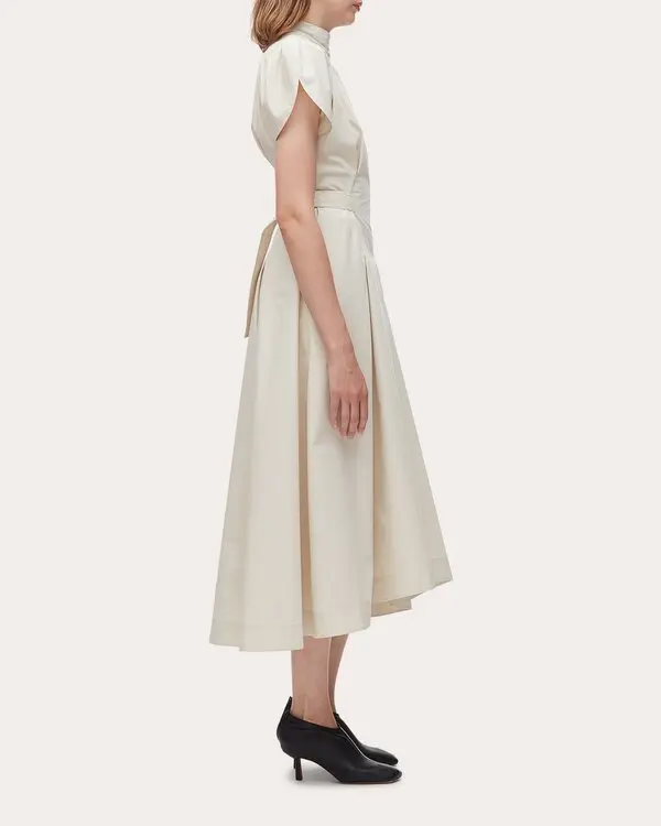 3.1 Phillip Lim Cotton Poplin Pleated Tulip-sleeve Midi Dress - Neutral