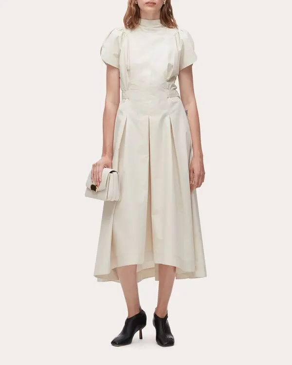 3.1 Phillip Lim Cotton Poplin Pleated Tulip-sleeve Midi Dress - Neutral