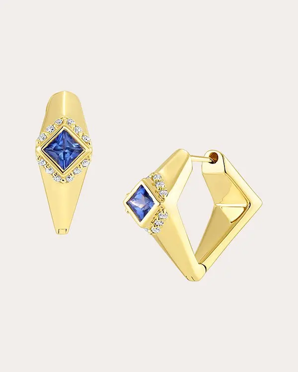 JENNIFER DEMORO Sunna Edge 18k Gold Sapphire And Diamond Hoop Earrings - Blue