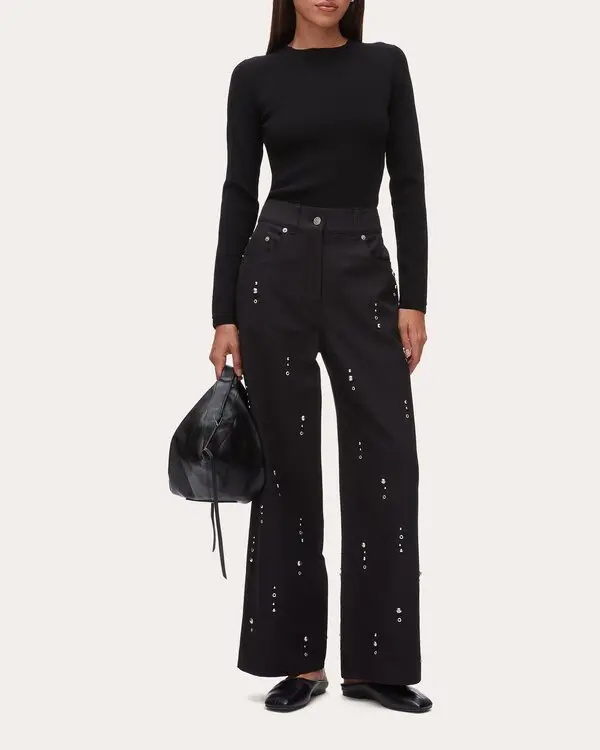 3.1 Phillip Lim Studded Twill Wide-leg Pants - Black