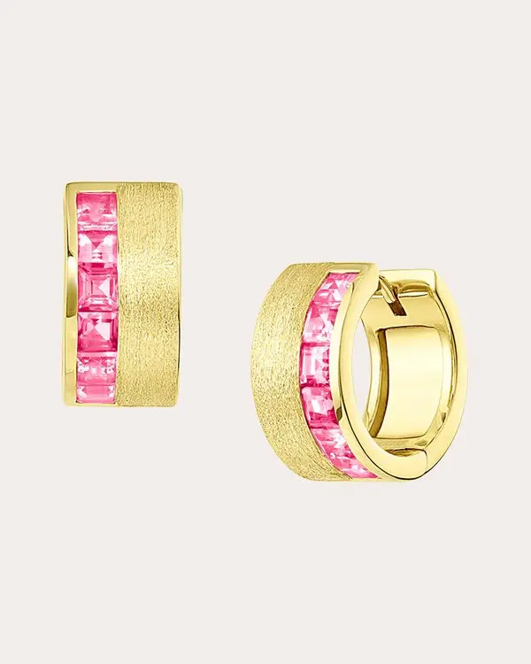 JENNIFER DEMORO Solara 18k Gold Sapphire Hoop Earrings - Pink