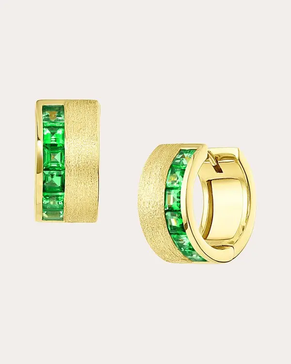 JENNIFER DEMORO Solara 18k Gold Tsavorite Hoop Earrings - Green