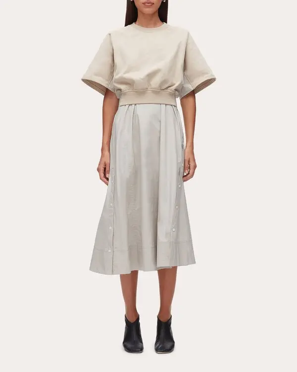 3.1 Phillip Lim French Terry Poplin Combo Midi Dress - Neutral