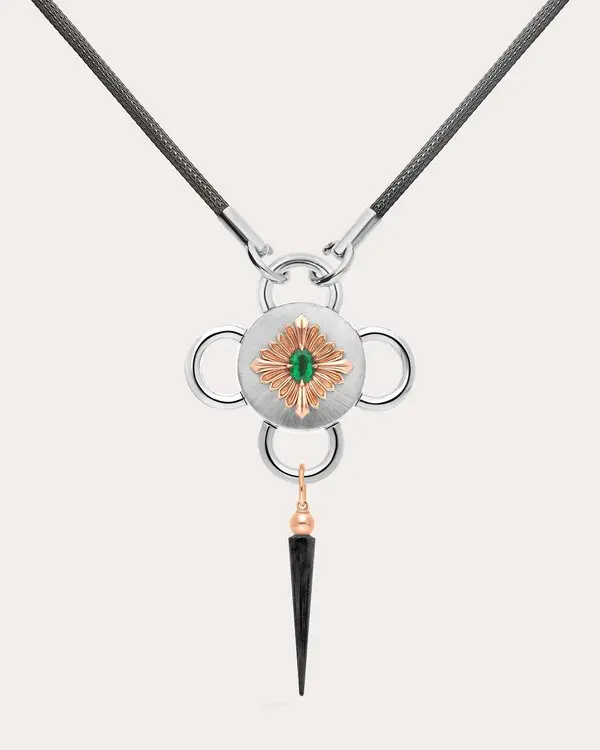 ROUVENAT Emerald And 18k Rose Gold Bolt Pendant Necklace - Silver/emerald