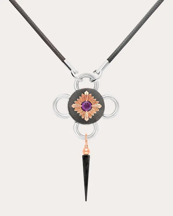 ROUVENAT Amethyst And Rose Gold Bolt Pendant Necklace - Black/purple/silver