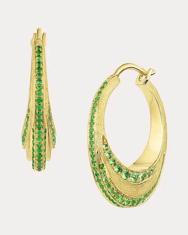 JENNIFER DEMORO Color Wave 18k Gold Tsavorite Hoop Earrings - Green