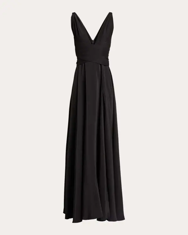 Azeeza Cirrus Silk Charmeuse Belted Gown - Black