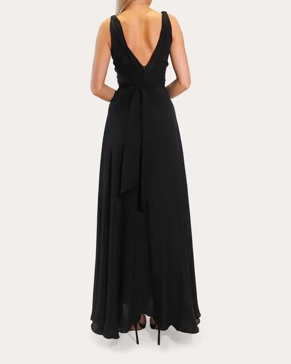 Azeeza Cirrus Silk Charmeuse Belted Gown - Black