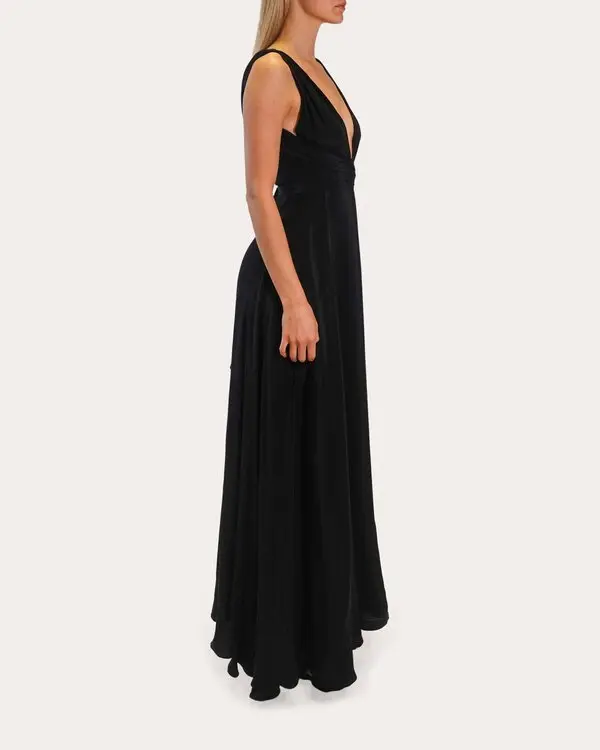 Azeeza Cirrus Silk Charmeuse Belted Gown - Black