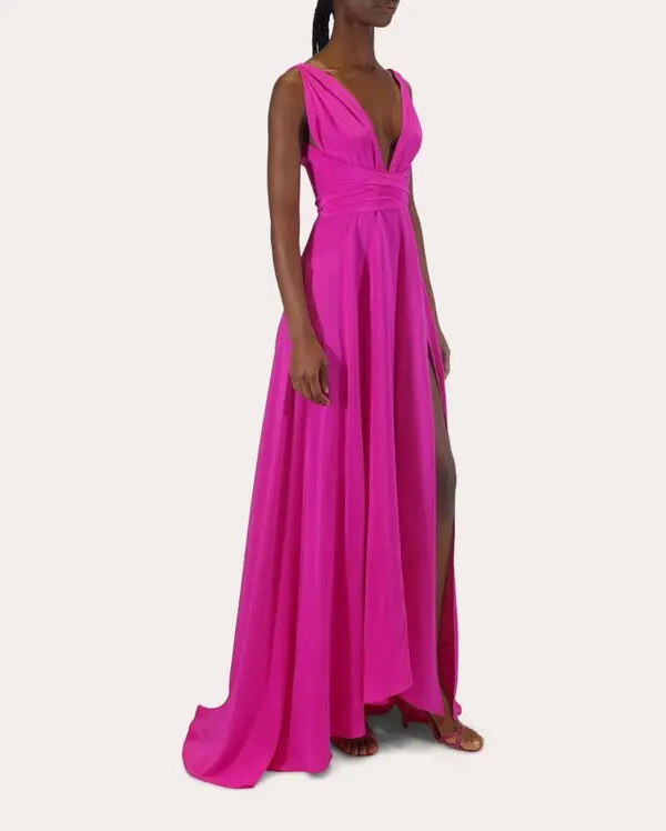 Azeeza Cirrus Silk Charmeuse Belted Gown - Pink