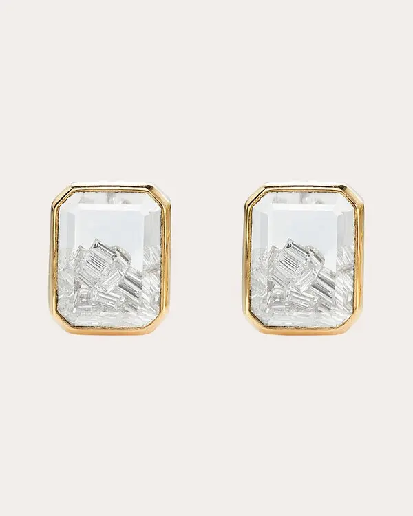 Moritz Glik Esmeralda 18k Gold Crystal And Diamond Shaker Stud Earrings - White