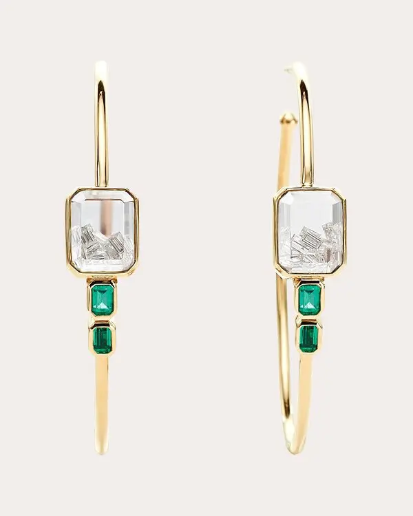 Moritz Glik Emerald & Diamond Bala Shaker Hoop Earrings - Green