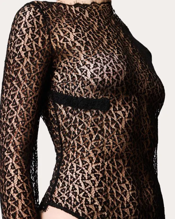 ROMUṠE Mireille Sheer Chantilly Lace Bodysuit