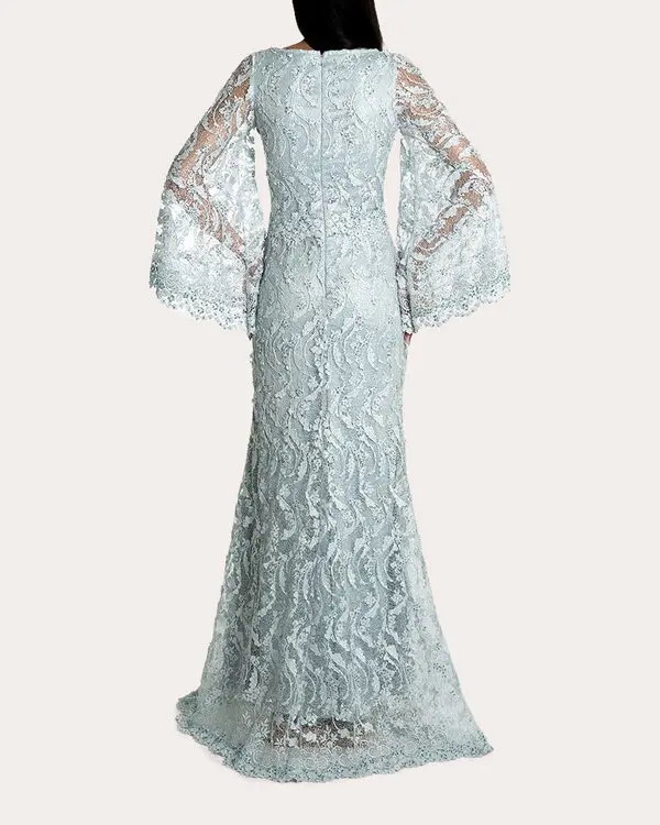 Francisco Arce Lorgi Embellished Lace Cape Gown