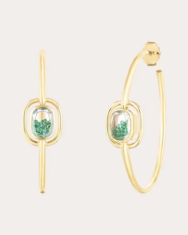Moritz Glik Elo 40 18k Gold Crystal Emerald Hoop Earrings - Green