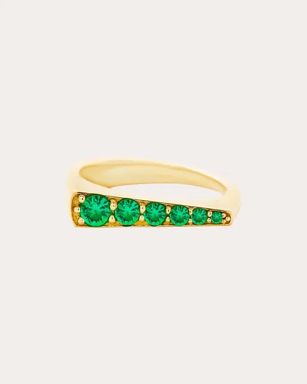 CAMPBELL + CHARLOTTE Edge 14k Gold Emerald Tapered Stackable Ring - Green