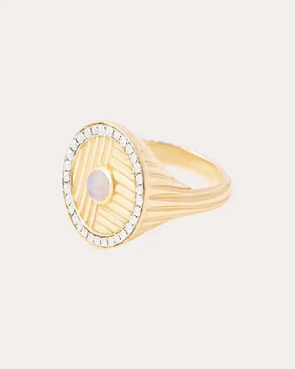 CAMPBELL + CHARLOTTE Diamond & Moonstone 14k Found Ribbed Ring - Gold